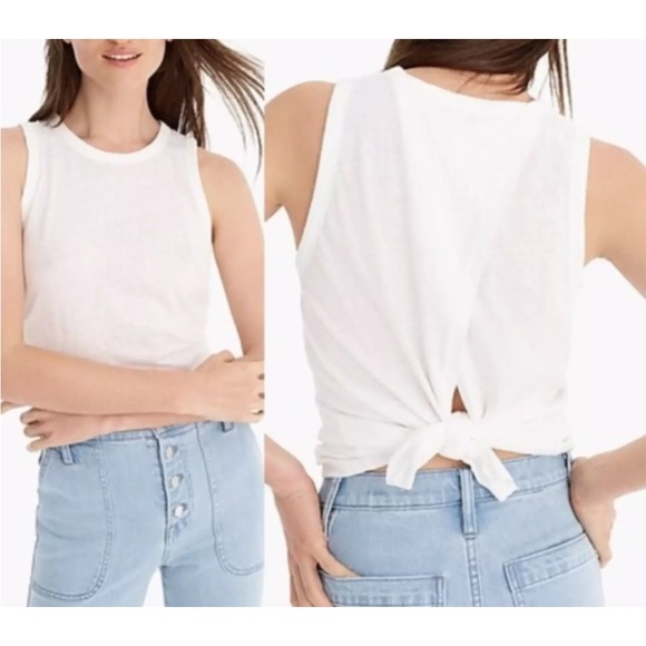 J. Crew | Tops | J Crew White Sleeveless Open Back Tie Back Tank Top M ...